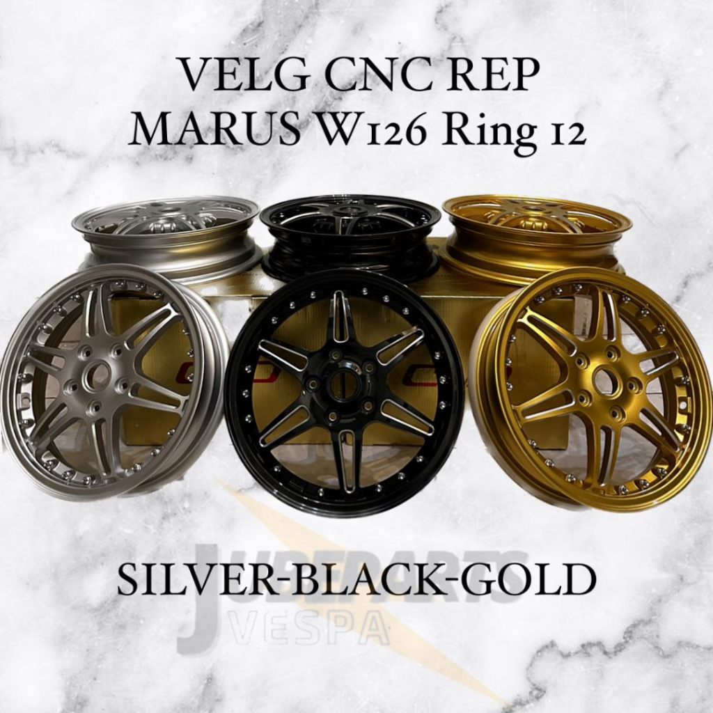 Jual velg vespa model marus w126 cnc black silver gold ring 12 sprint ...