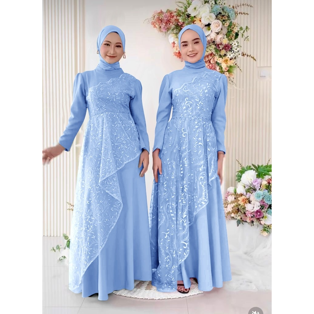 Jual TIANA DRESS - GAUN PESTA - GAMIS - BAHAN CREPE PREMIUM KOMBI TILE MUTIARA | Shopee Indonesia