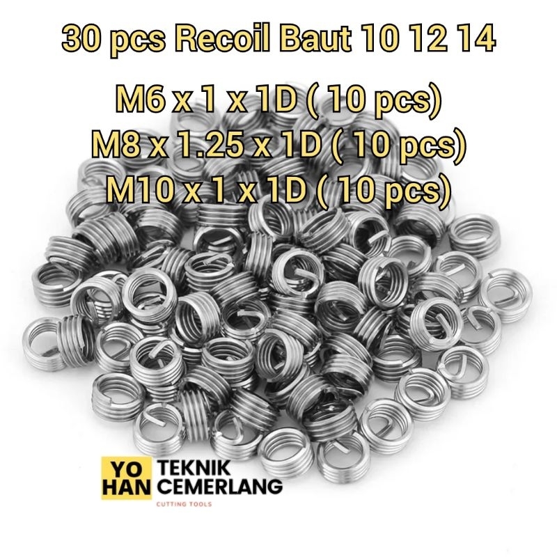Jual 30 pcs Recoil Baut 10 12 14 Alat Perbaikan Drat Baut Slek Helicoil ...