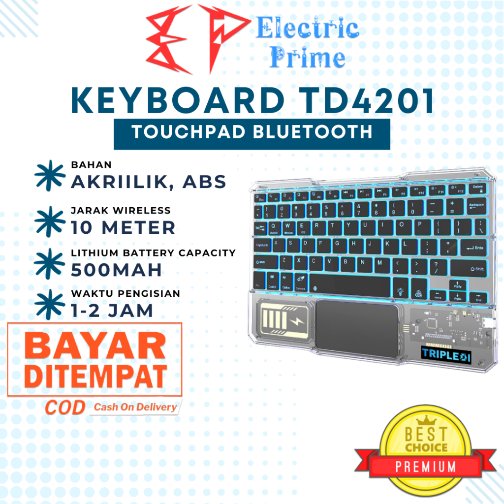 Jual Bluetooth Keyboard Tablet Touchpad Transparent Wireless TD4201 RBG ...