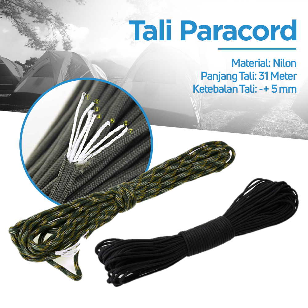 Jual Tali Paracord Camping Adventure 7 Core 5 mm 31 Meter - SS01 ...