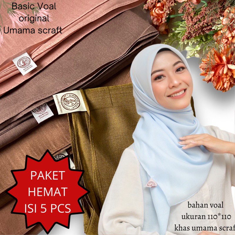 Jual PAKET USAHA ISI 5 JILBAB BASIC VOAL POLOS UMAMA SCRAFT TEPI JAHIT SIZE 110*110 | Shopee ...