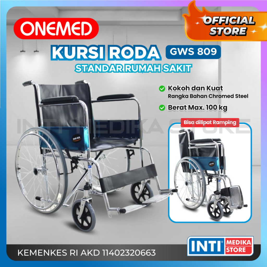 Jual ONEMED - Kursi Roda STANDAR Rumah Sakit GWS 809 Chromed Steel ...