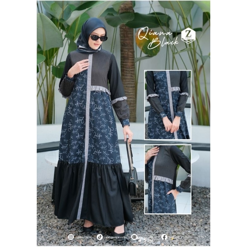Jual QIANA dress by Zalifa fashion,dress navy brown size S,M,L,XL ...