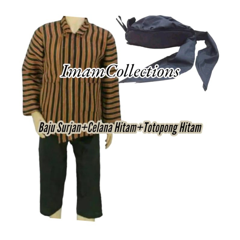 Jual Baju Surjan Dewasa Lurik Adat Jawa +Celana Hitam+ Totopong Hitam | Shopee Indonesia