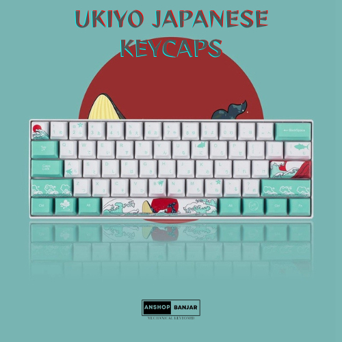 Jual Keycaps PBT Ukiyo e Japanese sea waves - coral sea 60% keyboard ...