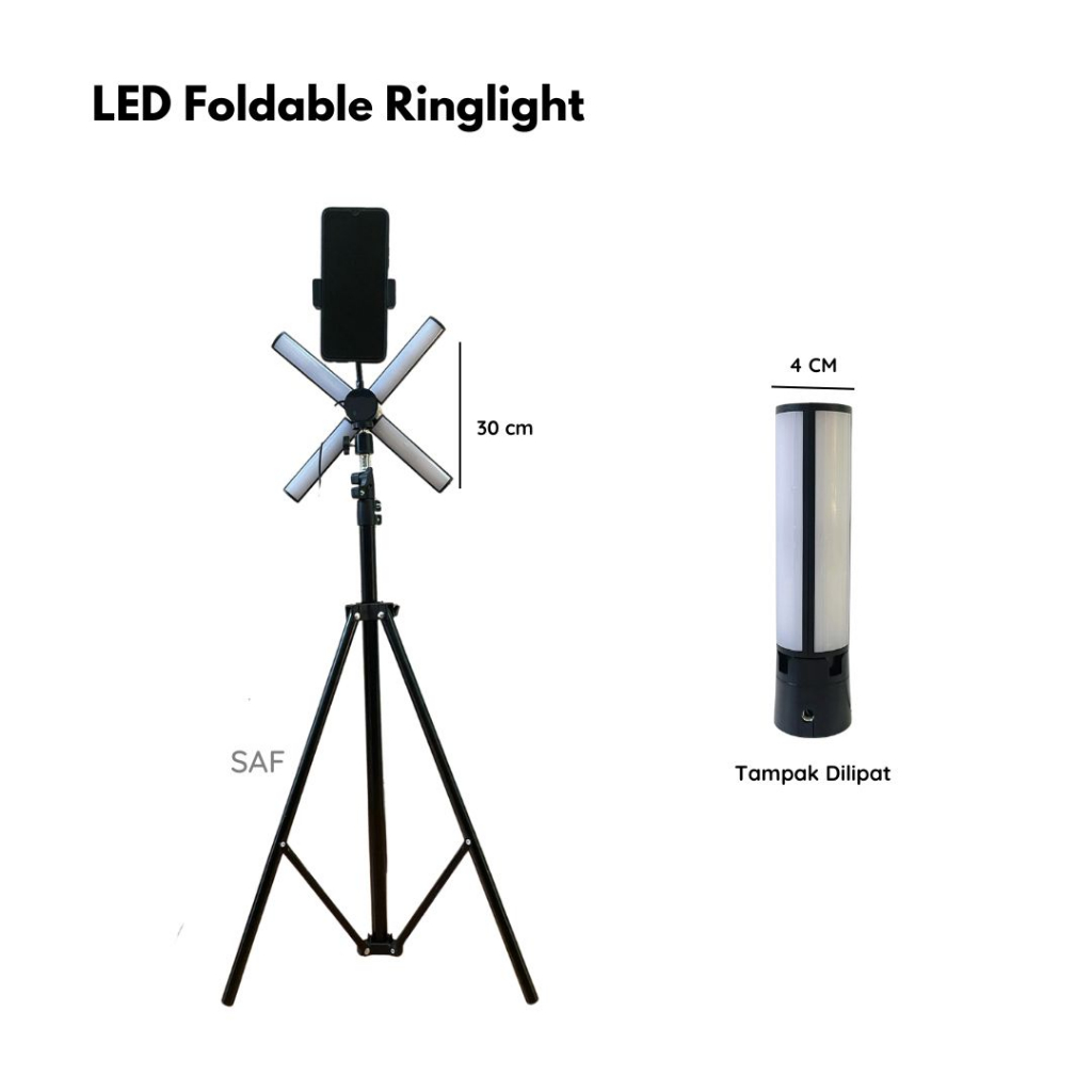 Jual SAF LED Foldable Ringlight 4 Lampu - Untuk Selfie, Live stream ...