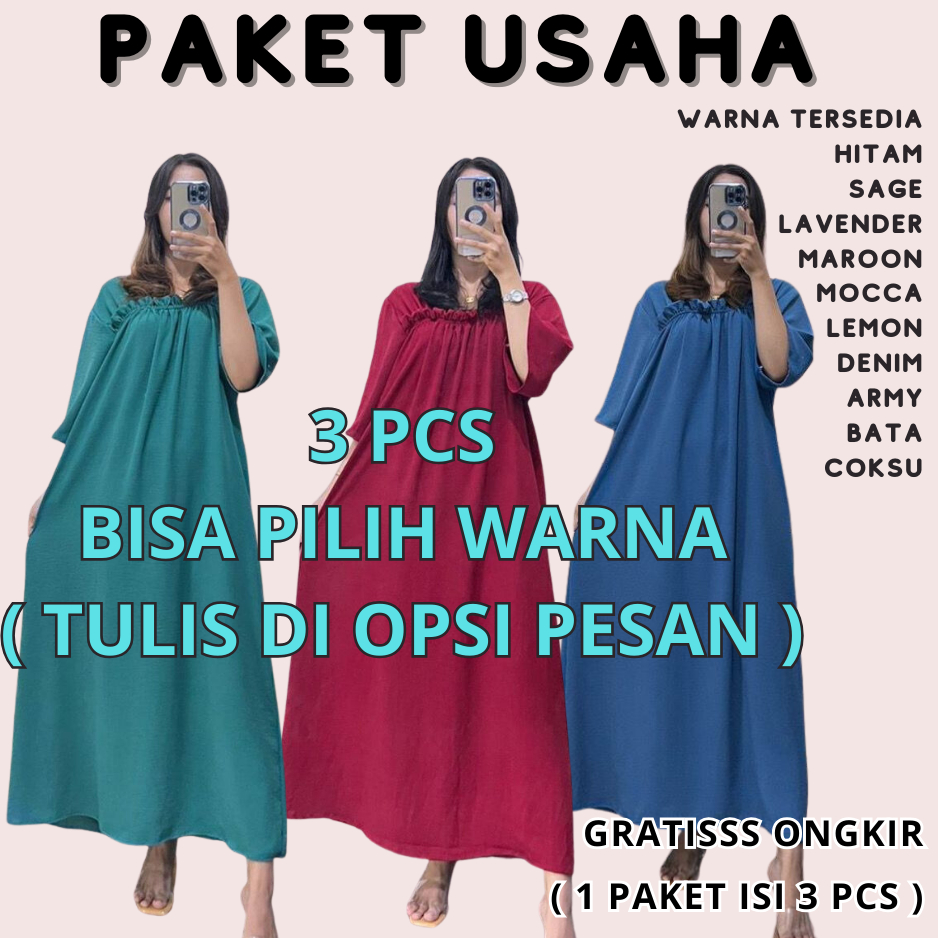 Jual Paket 3 PCS Daster Midi Zara Cringkle Airflow Lengan 3/4 / Shena ...