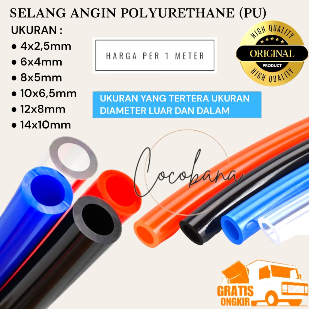 Jual SELANG ANGIN PNEUMATIC 14x10MM PU HOSE SELANG POLYURETHANE PER ...