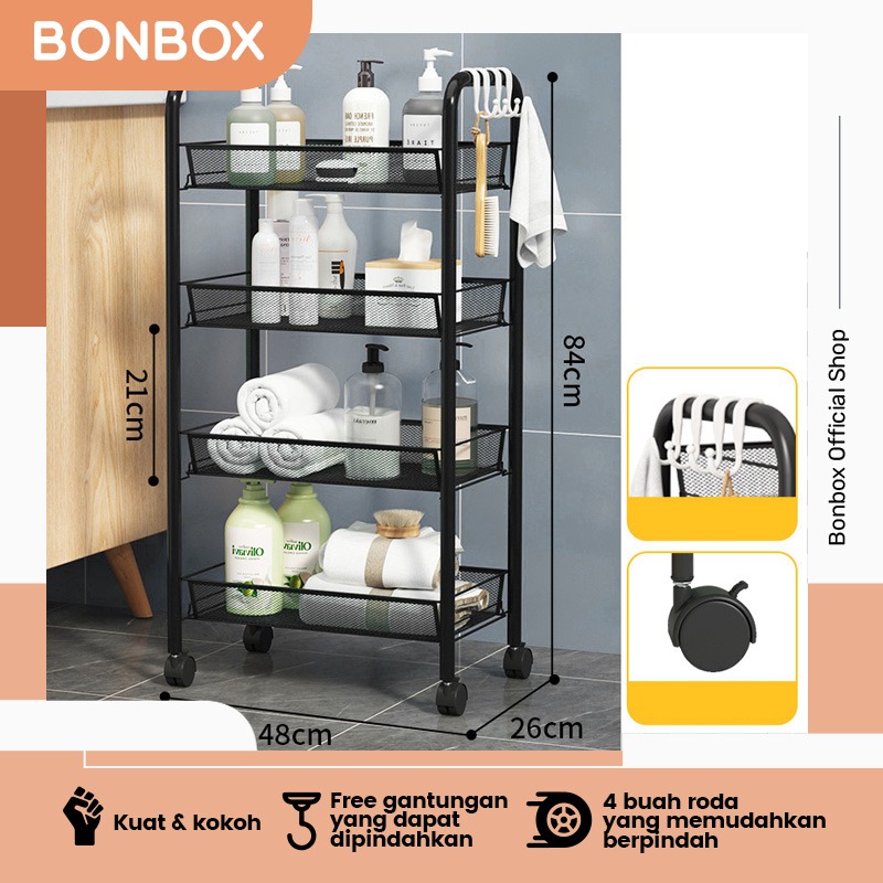 Jual BONBOX Rak Lantai Beroda Rak Penyimpanan Serbaguna Rak Ruang Tamu ...