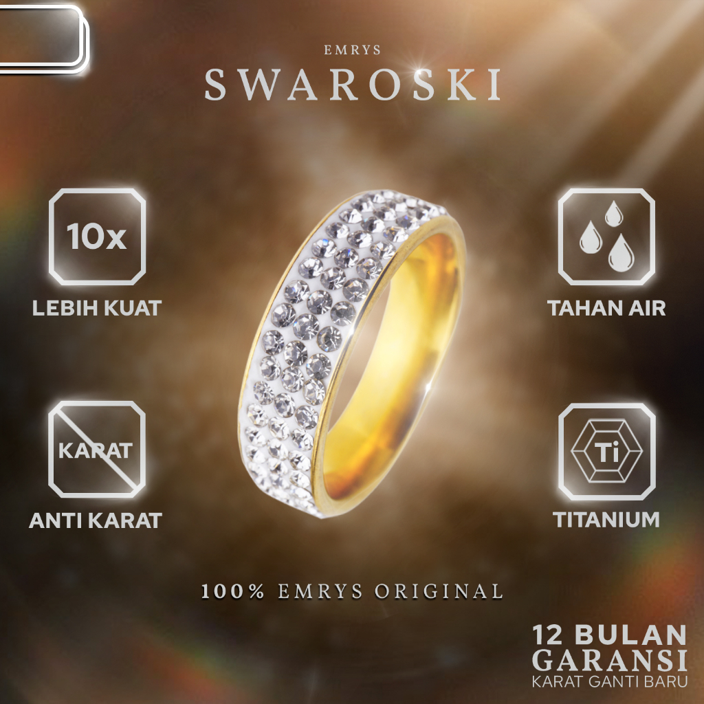 Jual BUY 2 FREE 1 GIFT Emrys Simple Ring SWAROSKI GOLD Real Titanium ...
