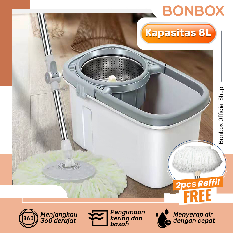 Jual BONBOX Alat Pel Lantai Ember 2 in 1 FREE 2 PCS KAIN PEL CADANGAN Kain Fiber dengan Ember ...
