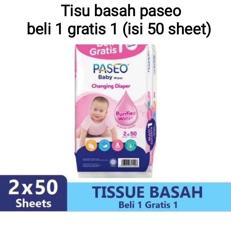 Jual Tissu basah tisu basah paseo beli 1 gratis 1 isi 50 sheet | Shopee ...