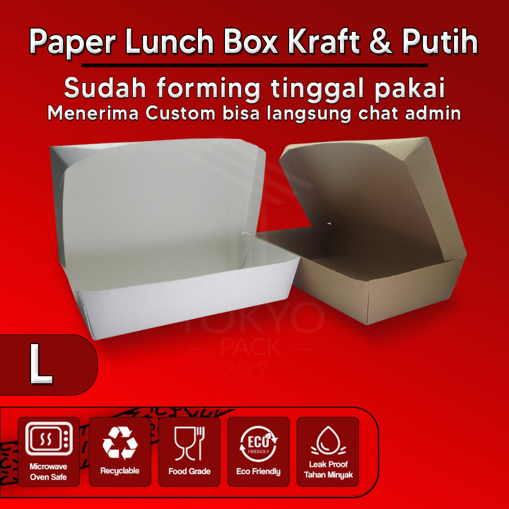 Jual Paper Lunch Box Size L Food Grade Kemasan Makanan Kotak Putih ...