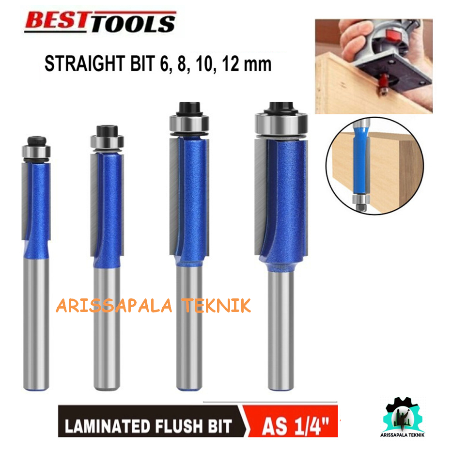 Jual BESTTOOLS Mata Profil Kayu Straight Bits Bearing 6 8 10 12 mm Mata ...