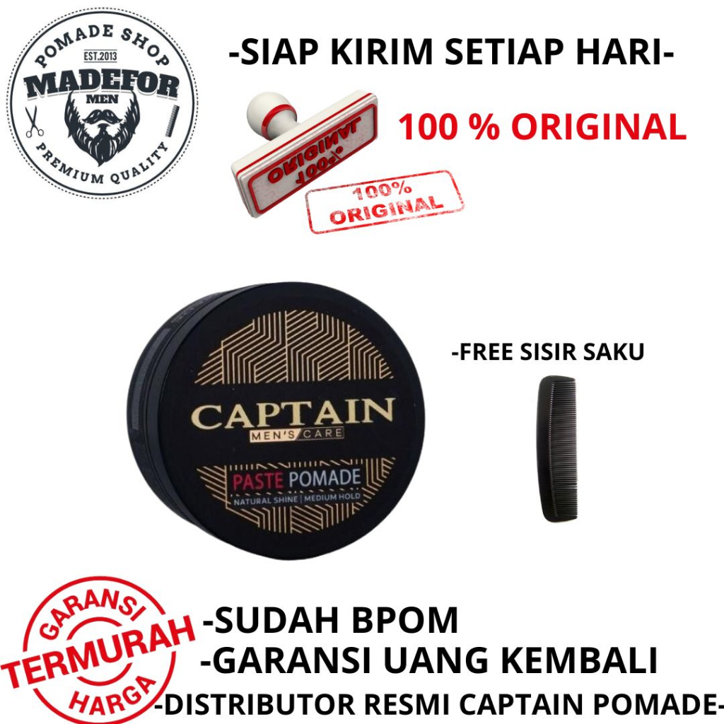 Jual CAPTAIN MEN'S CARE HAIR PASTE CAPTAIN POMADE HAIR PASTE FREE SISIR ...