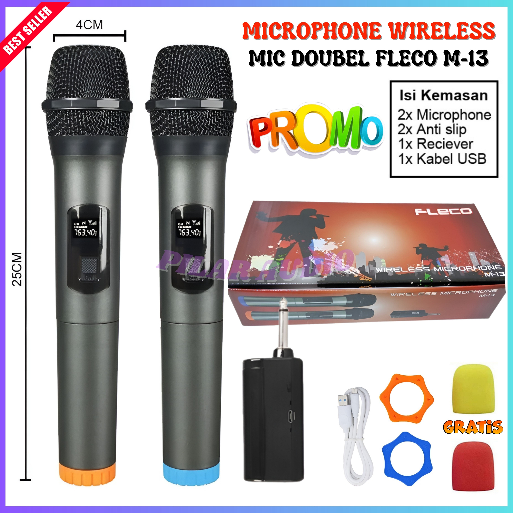 Jual 2 Mic Profesional Wireless Microphone mic tanpa kabel fleco m13 ...