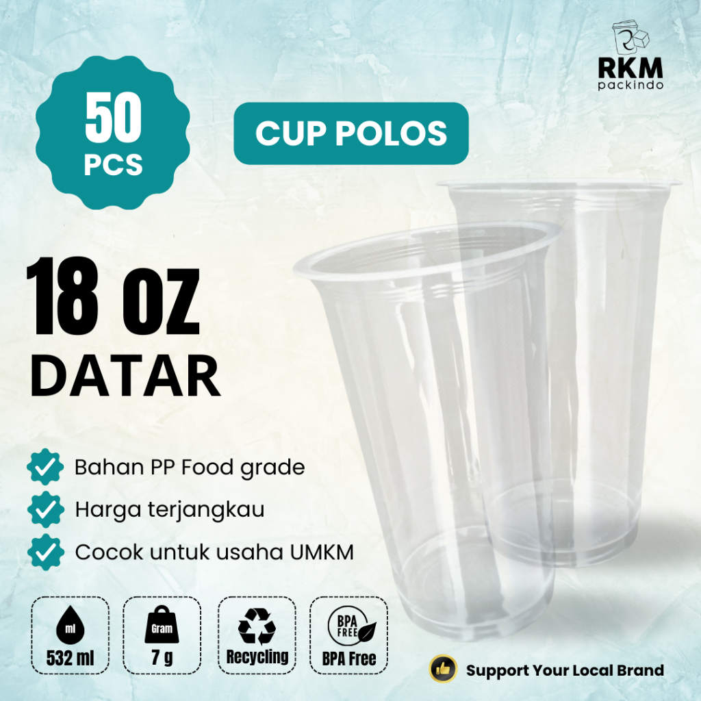 Jual (50pcs) CUP PP POLOS SUPER BUBBLE 18oz DATAR 7gr | Shopee Indonesia