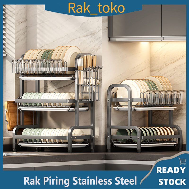 Jual Rak Piring Dapur Stainless Steel Dengan Tempat Cangkir Penyimpanan ...