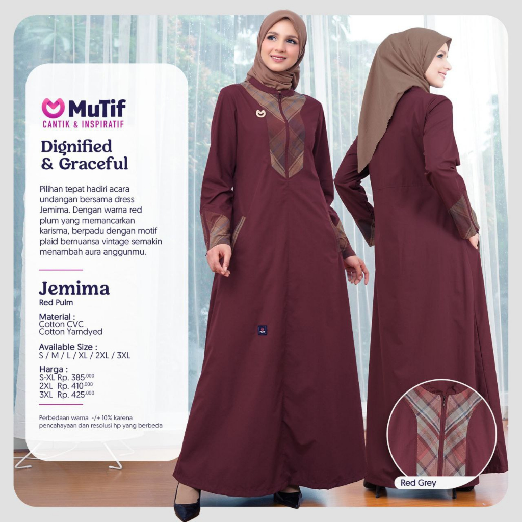 Jual (COD) Gamis Wanita Terbaru MUTIF JEMIMA Red Plum | Red Grey || Gamis Dewasa Katun Original ...