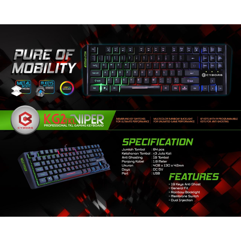 Jual Keyboard Cyborg KG2 Viper TKL 87Keys Keyboard Gaming Cyborg Viper ...