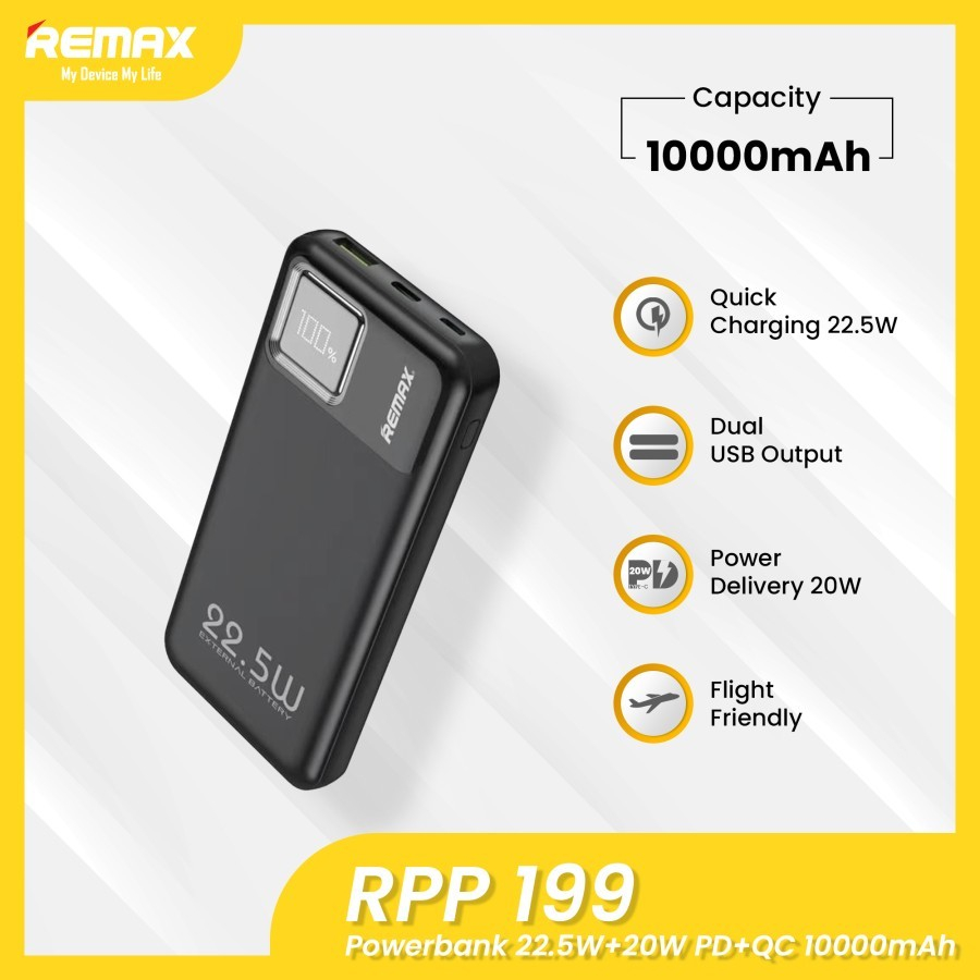 Jual Remax Powerbank PD+QC 22,5W 10000mAh Digital Display RPP-199 | Shopee Indonesia