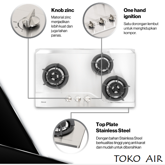 Jual Kompor tanam Rinnai Stainless RB 3 SS-C(S) RB-3SS-C (S) Kompor tanam Rinnai Stainless 3 ...