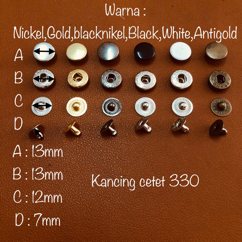 Jual kancing cetet besi 13mm per 144 set / kancing snap / kancing cetet ...