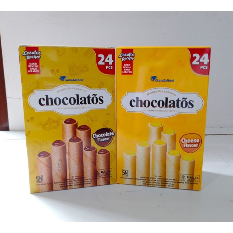 Jual CHOCOLATOS WAFER ROLL CHOCOLATE / CHEESE / VANILA BOX ISI 24PCS ...