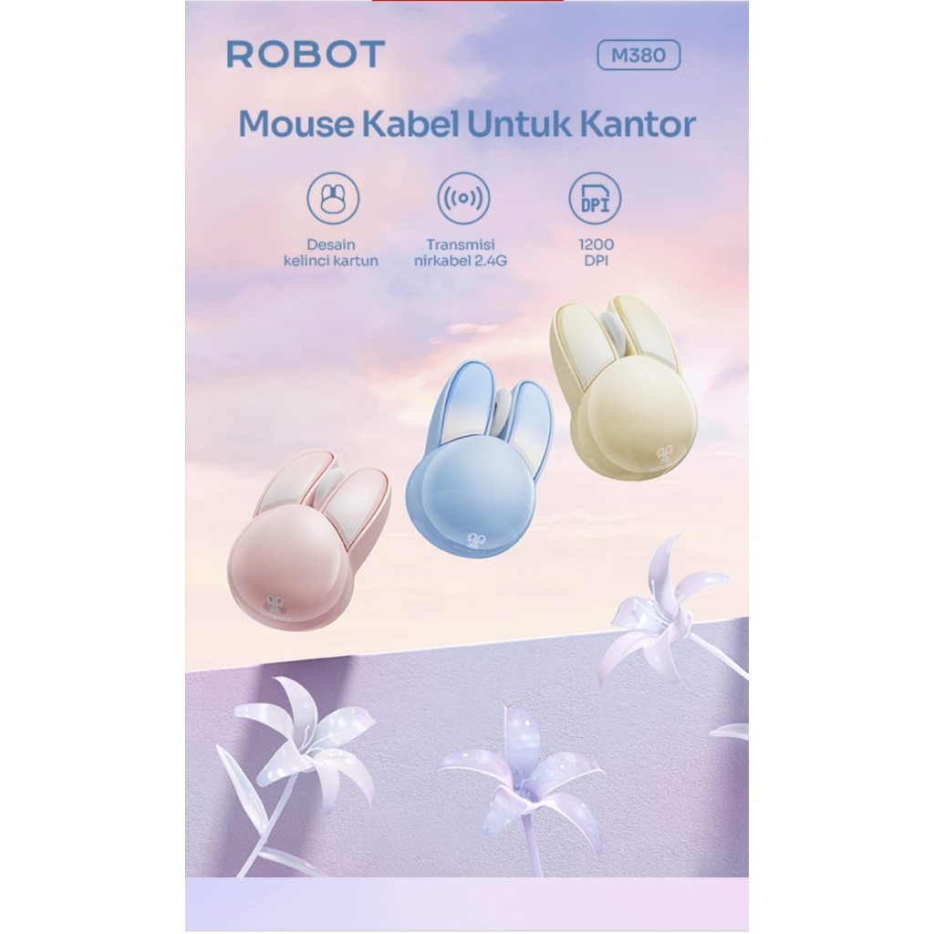 Jual Mouse ROBOT M380 Wireless Mouse Silent Key Rabbit Kelinci Lucu | Shopee Indonesia