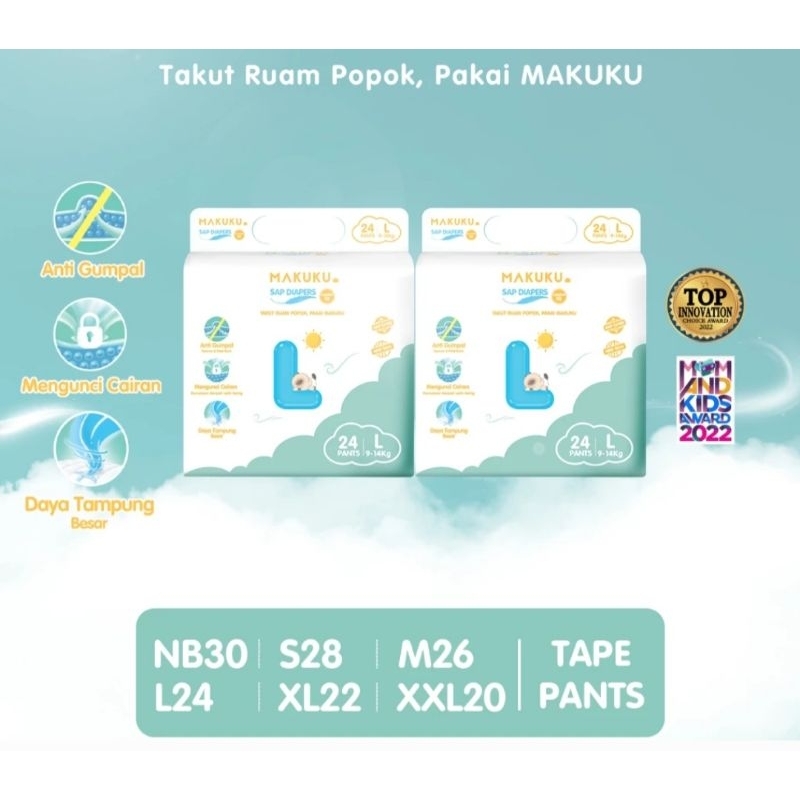 Jual [2 PACK] MAKUKU SAP Diapers Comfort Fit Mini Tape/Pants NB/S/M/L ...