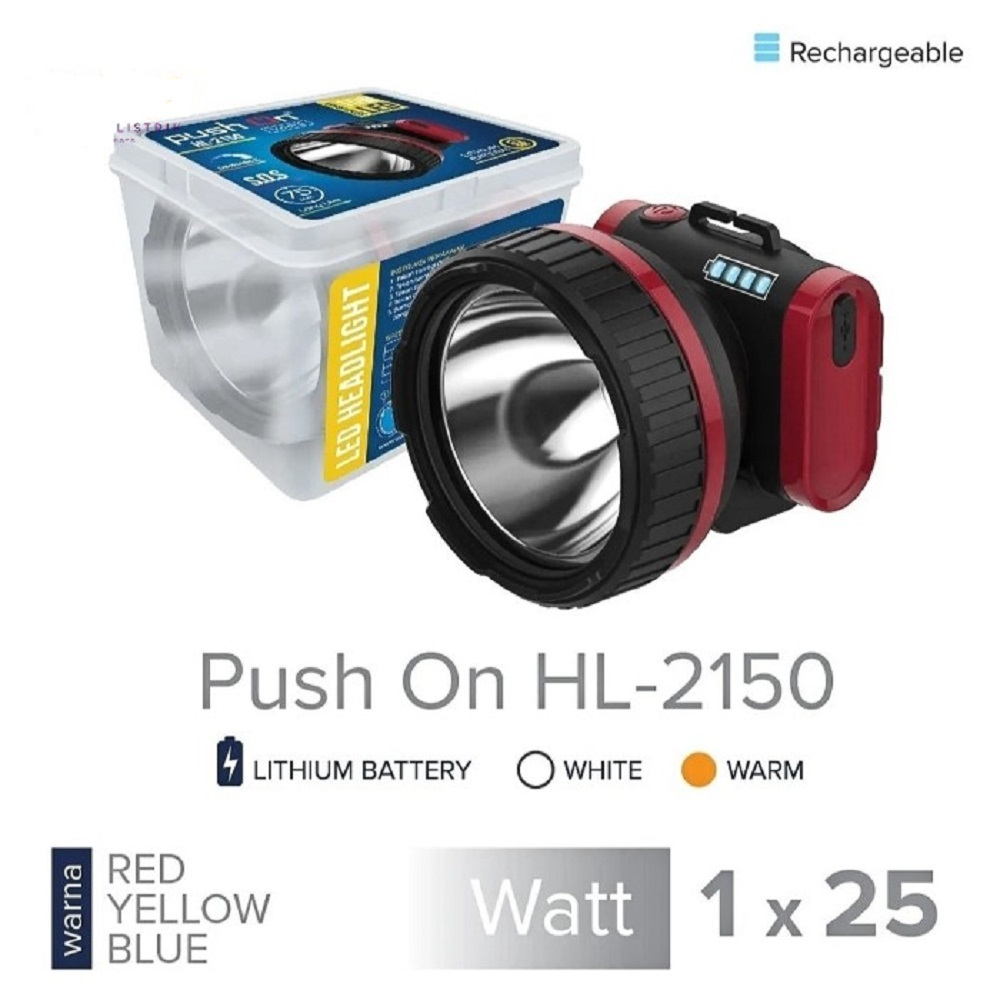 Jual Push On Senter Kepala LED 25 Watt HL 2150 Head Light Rechargeable ...