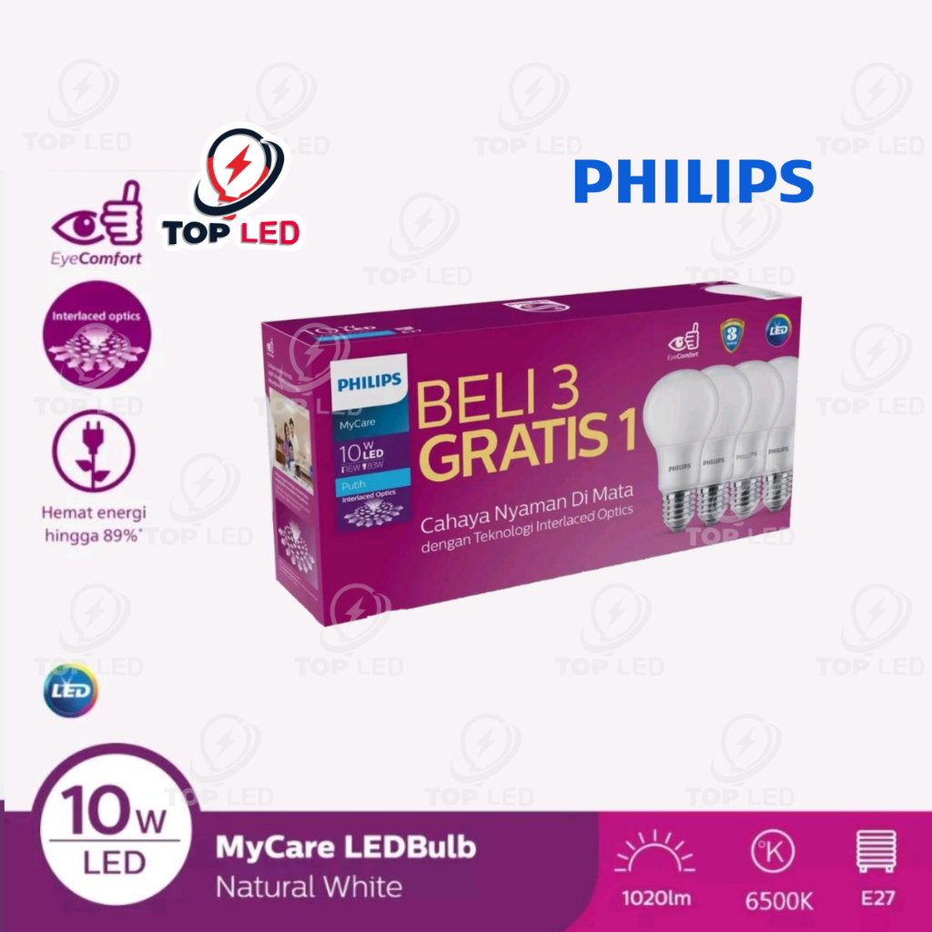 Jual Philips MultiPack MyCare Eyecomfort LedBulb 10W 6500K Putih | Shopee Indonesia