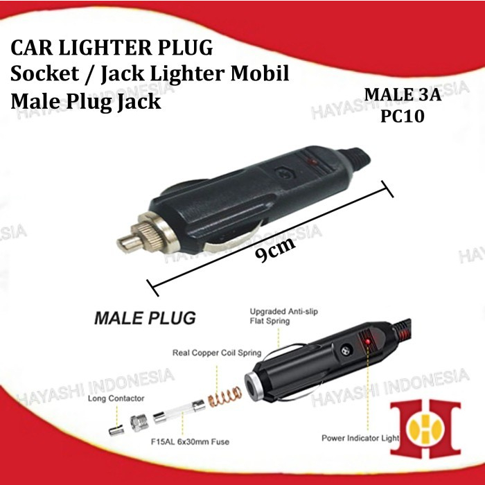 Jual Plug Jack Car PC010 3A Lighter Soket Colokan Mobil Male 12V 24V ...