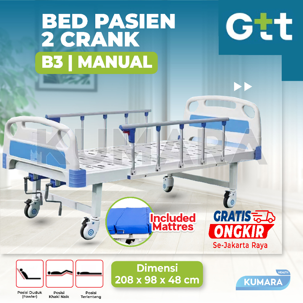 Jual GTT - Hospital Bed 2 Crank B3M / Bed Pasien / Ranjang Pasien 2 ...