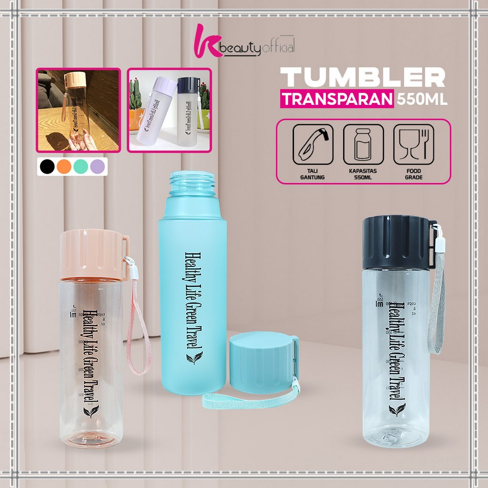 Jual KB-C909 Botol Minum Transparan 550ML Tumbler Cup Portable dengan Tali Gantungan Mini ...
