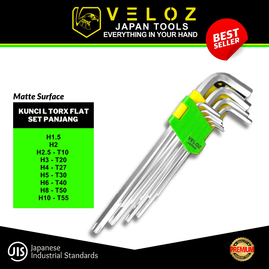 Jual VELOZ Kunci L Set Torx Flat Extra Long 9 Pcs Chrome Vanadium steel ...