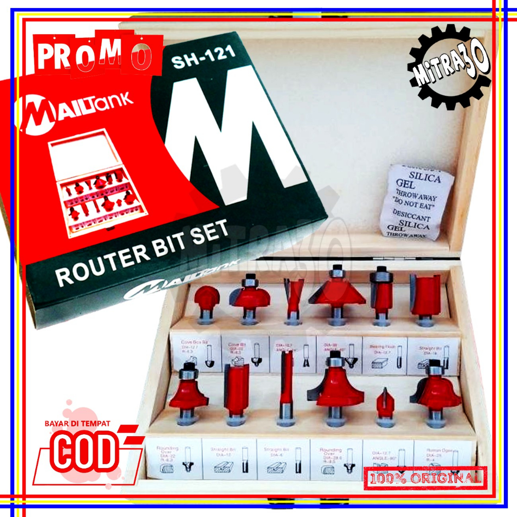Jual Mata Router 1/4" Set 12pc Mailtank SH121 - Mata Mesin Wood Trimer ...