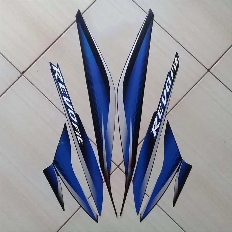 Jual Stiker Striping Motor Revo Fit 2011 HITAM BIRU Sticker Lis Body ...