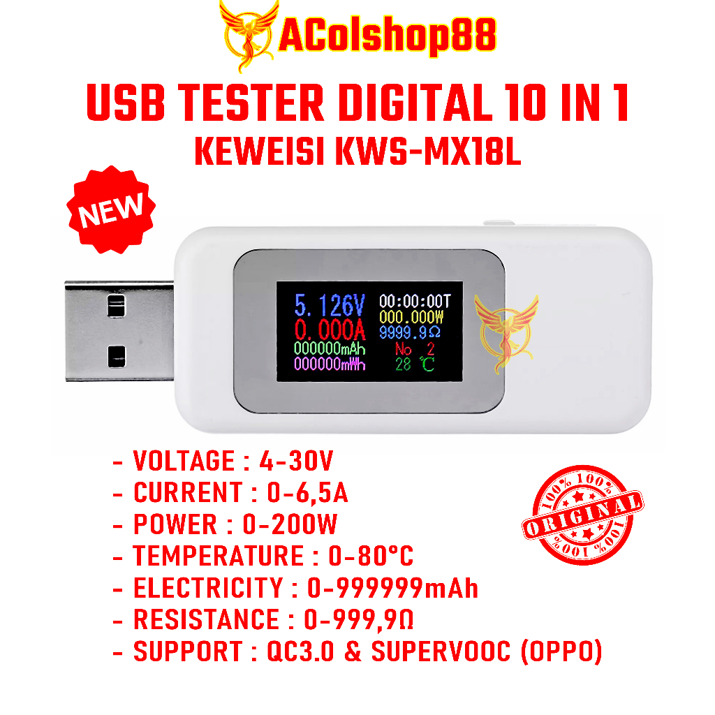 Jual USB TESTER KEWEISI KWS-MX18 10 IN 1 USB METER SUPPORT FAST ...