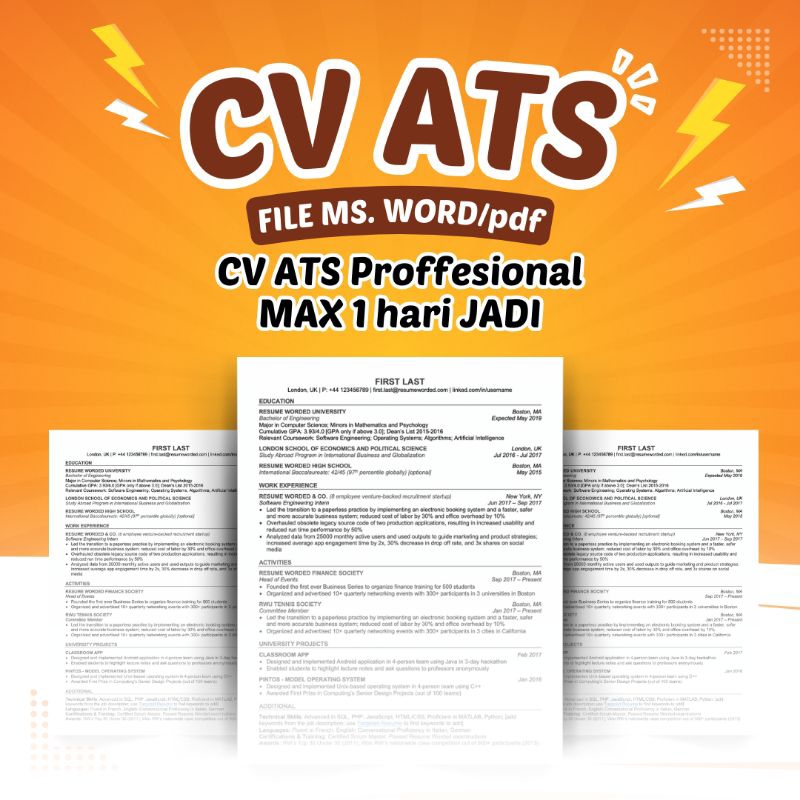 Jual CV ATS FRIENDLY (FILE MS. WORD) || 1 HARI JADI (FREE FILE SURAT ...