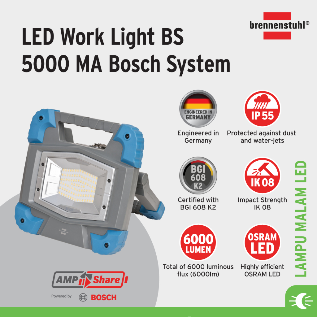 Jual Brennenstuhl Lampu Kerja LED Multi Battery System BS 5000 MA IP55 ...