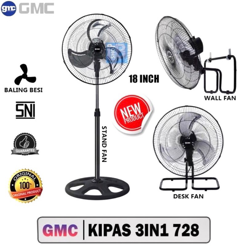 Jual STANDFAN STAND FAN 3 IN 1 GMC BM-728 18IN 18 INCH KIPAS ANGIN BESI ...