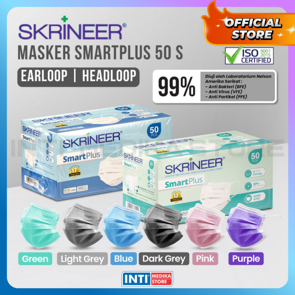 Jual SKRINEER - Masker Earloop / Headloop 3 Ply SMARTPLUS COLOUR Series ...