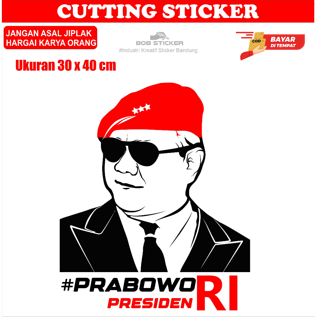 Jual stiker prabowo presiden 2024 - cutting stiker prabowo baret merah ...