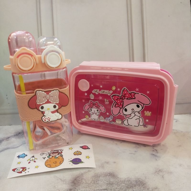 Jual KOTAK MAKAN 3 SEKAT LUNCH BOX DAN BOTOL MINUM SET 6018 MOTIF KUROMI, CHINAMONROLL, MY ...