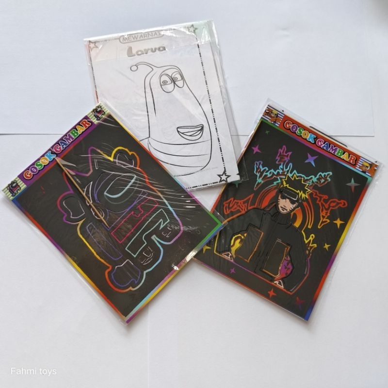 Jual 100 pcs mainan GOSOK ITEM dan mewarnai gosok lidi gambar | Shopee ...