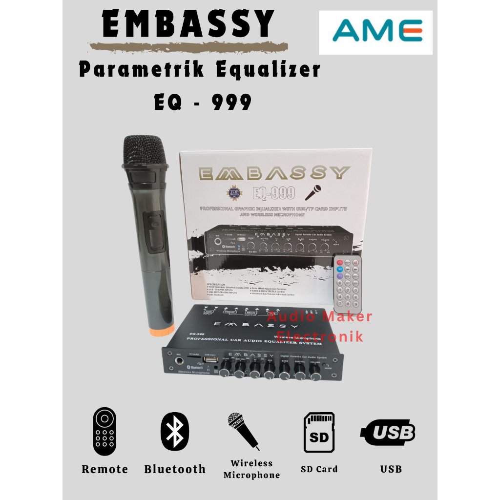Jual Parametrik Equalizer Preamp Embassy EQ 999 Karaoke Bluetooth + Mic ...