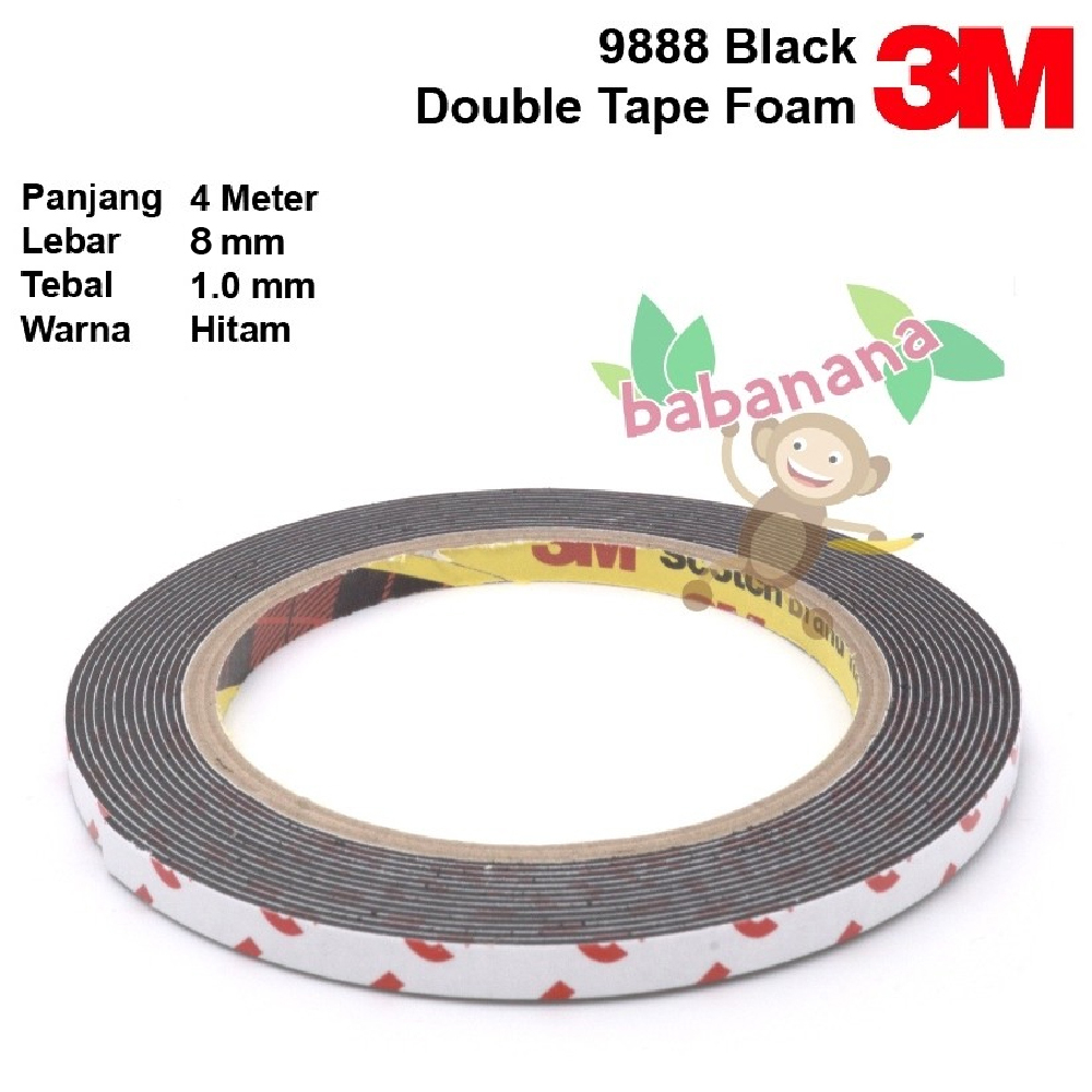 Jual Double Tape Foam 3M Original 9888 Black Sponge 1 roll 8 mm x 4 meter | Shopee Indonesia
