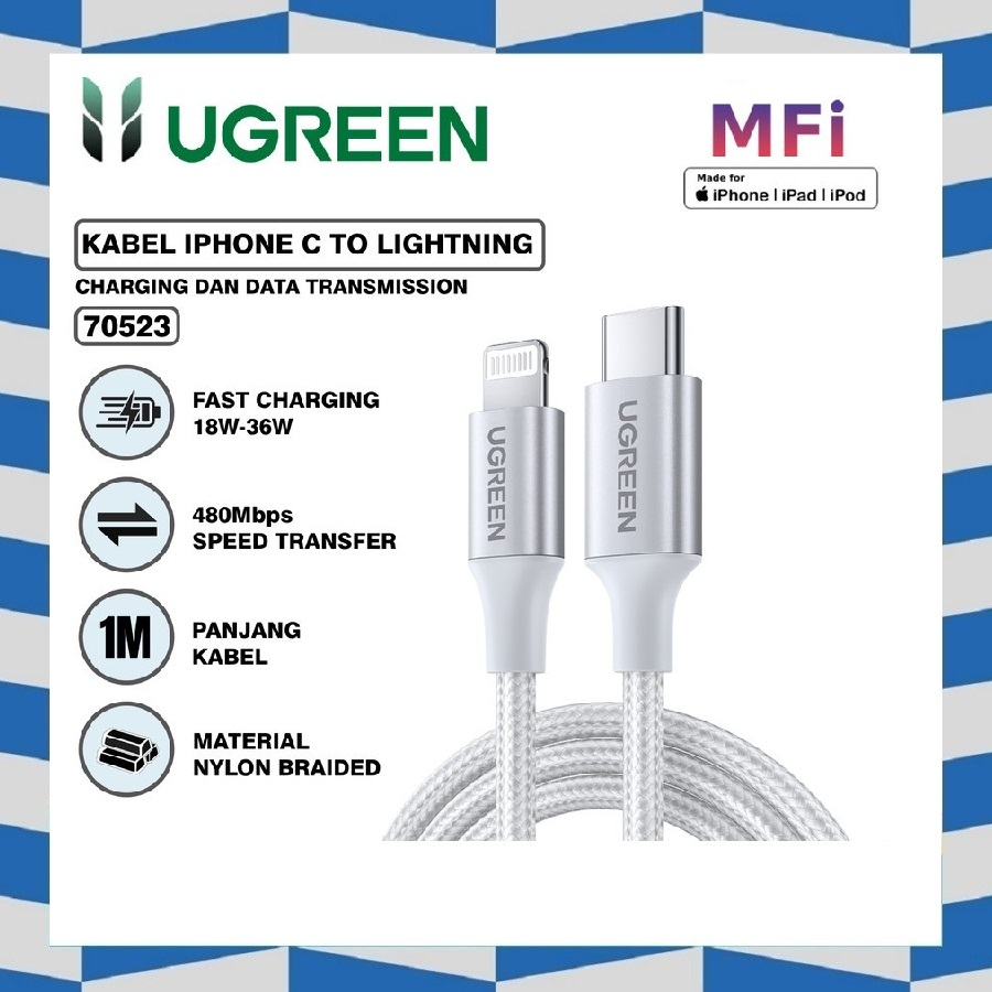 Jual UGREEN Kabel 1M iPhone PD Type C To Lightning MFI Fast Charging 70523 | Shopee Indonesia